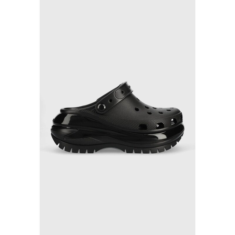 Crocs klapki Classic Mega Crush Clog damskie kolor czarny na platformie ...