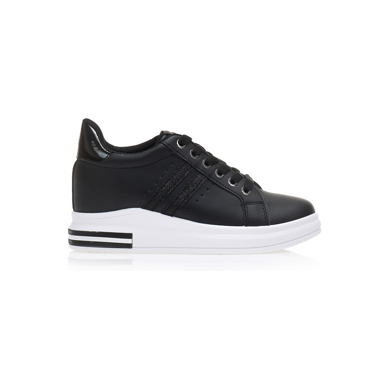 Tsoukalas Sneakersy czarno-białe z ekoskóry z lureksowym detalem i ...