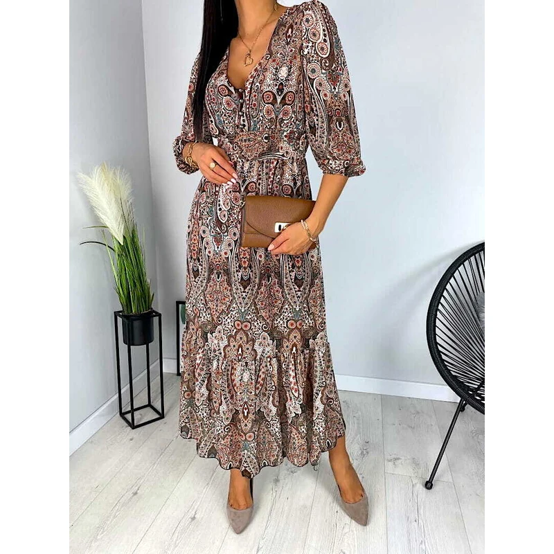 ModnaKiecka.pl Brązowa Wzorzysta Sukienka Maxi - GLAMI.pl