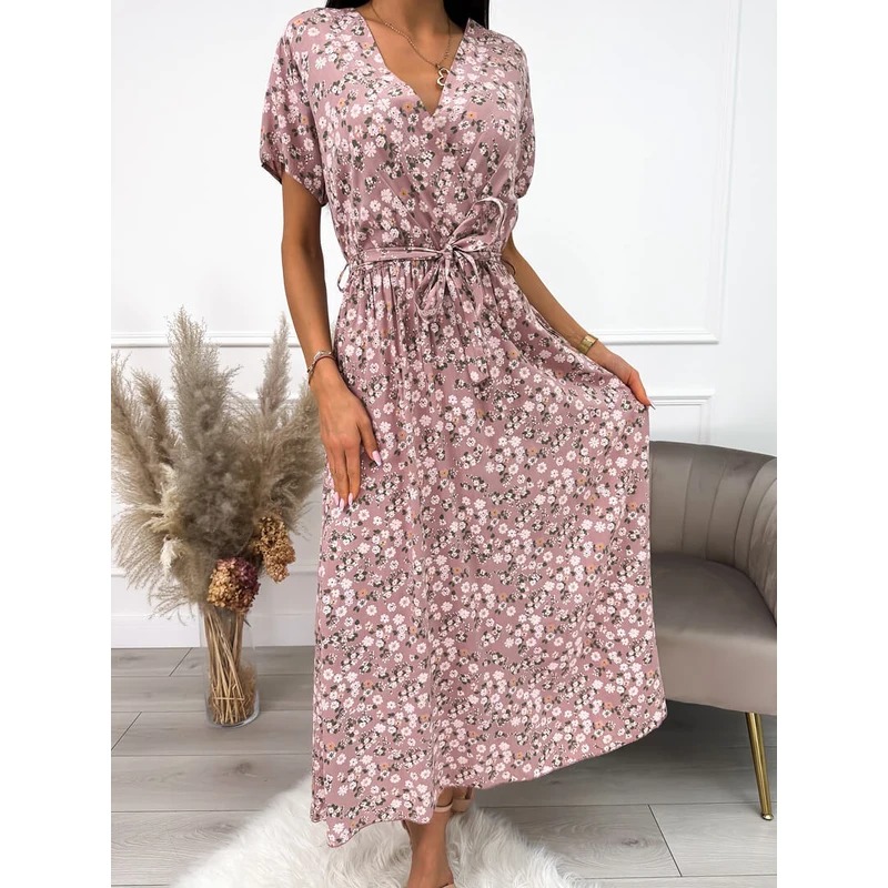 ModnaKiecka.pl Pudrowa Sukienka Maxi w Kwiaty - GLAMI.pl