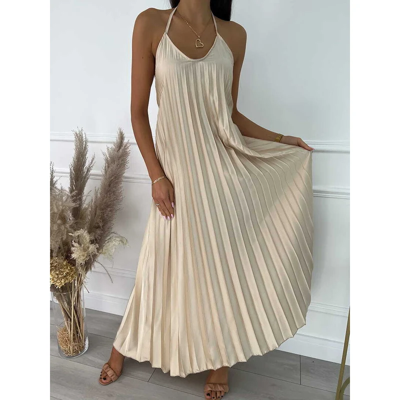 ModnaKiecka.pl Beżowa Plisowana Sukienka Maxi - GLAMI.pl