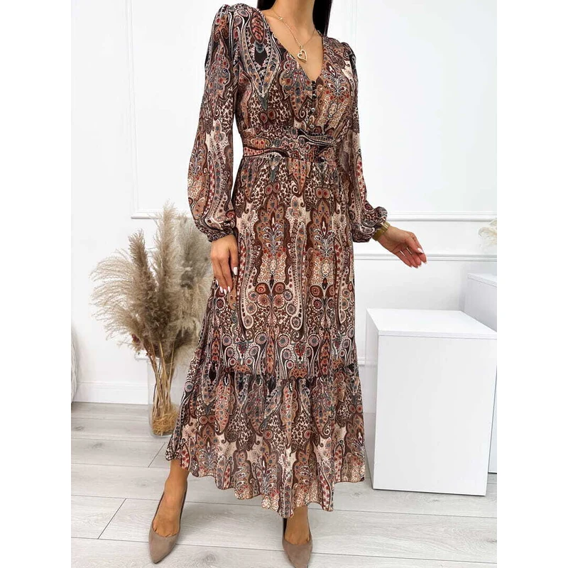 ModnaKiecka.pl Brązowa Wzorzysta Sukienka Maxi - GLAMI.pl