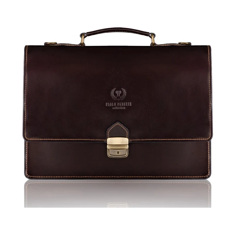 Skórzana Klasyczna Aktówka Teczka Męska Paolo Peruzzi N01-Br - GLAMI.pl