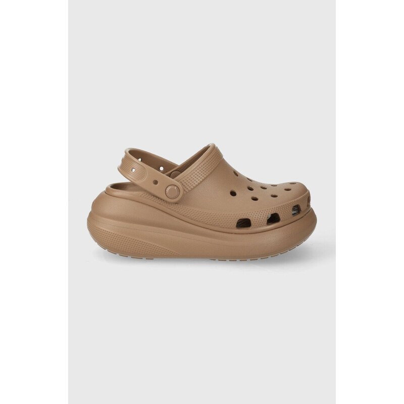 Crocs klapki Classic Crush Clog damskie kolor brązowy na platformie ...
