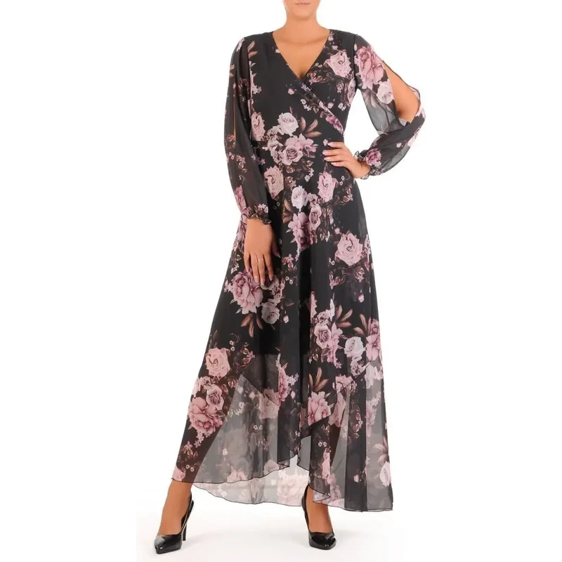 MODBIS Elegancka sukienka maxi, kreacja z ozdobnymi rozcięciami na ...