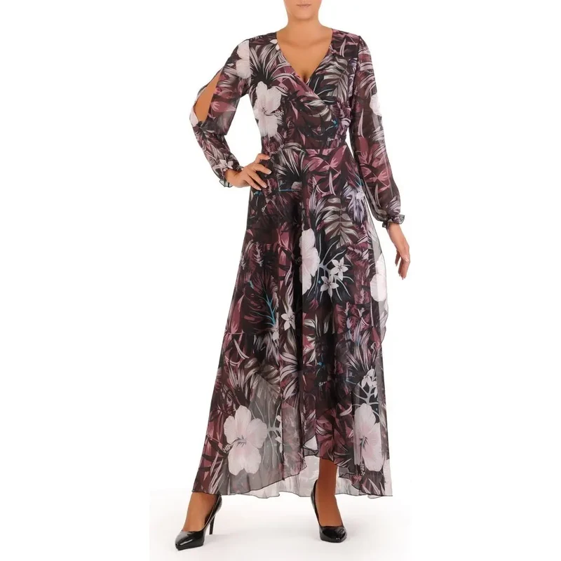 MODBIS Elegancka sukienka maxi, kreacja z ozdobnymi rozcięciami na ...