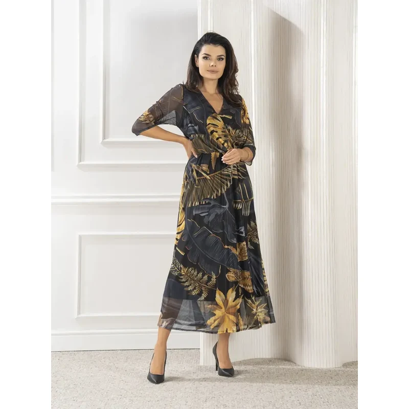 MODBIS Siateczkowa sukienka maxi w oryginalnym wzorze - GLAMI.pl