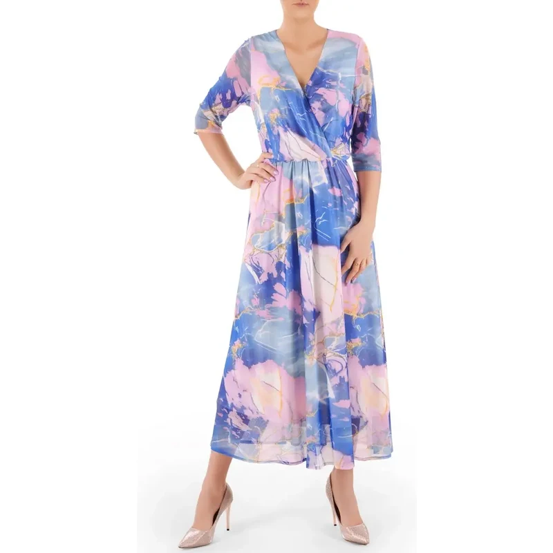 MODBIS Sukienka koktajlowa, letnia kreacja maxi w oryginalnym wzorze ...