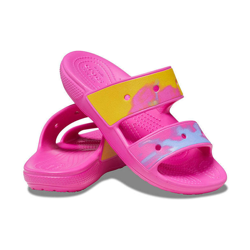 Crocs Klapki "Classic" w kolorze różowym ze wzorem - GLAMI.pl