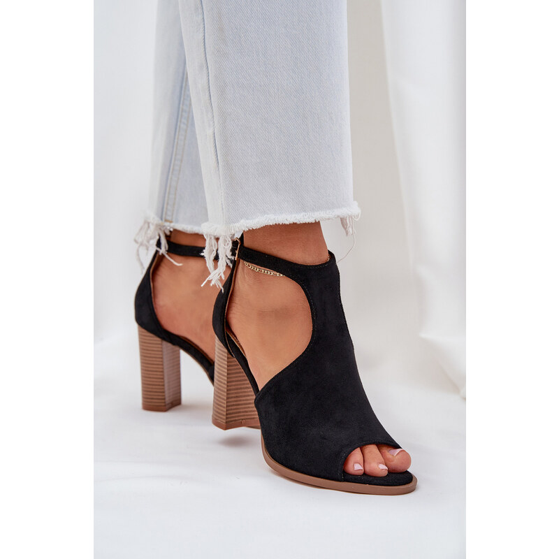Butosklep Sandały Na Słupku Z Eko Zamszu Czarne Lanadriena - GLAMI.pl